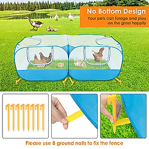 SlowTon Small Animals Playpen, Portable Large Chicken Run Coop with Breathable Transparent Mesh Walls Foldable Pet Cage Tent with 4 Zipper Doors for Puppy Rabbits Outdoor Yard (No Bottom)
