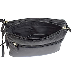 Swiss Marshal Genuine Leather Womens Purse Double Zipper Top Pockets Crossbody Shoulder Bag for Ladies (Black)