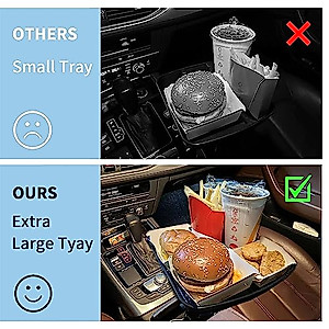 Kelofam Larger Cup Holder Tray, 10 inch Car Food Tray for Eating, Detachable 3 in 1 Car Cup Holder Expander and 360° Rotating Car Cup Holder Tray Table with Phone Holder, Road Trip Essentials