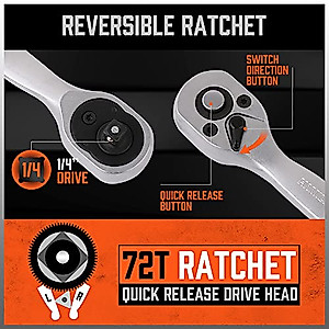 HORUSDY 12-Pieces 1/4” Ratchet Socket Wrench Set, Drive Socket Set, 4mm -13mm Sockets and, Quick Released Ratchet Handle and 10 cm Extension Bar