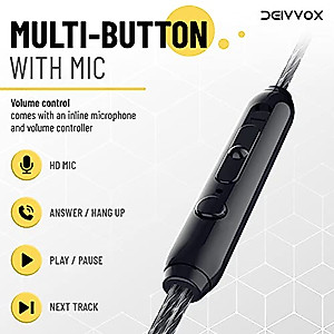 DEIVVOX Wired Earbuds with Microphone and Volume Control - Sports Earphones Durable Wire Over Ear Hook - Compatible with Cell Phones Samsung Sony Computer Laptop Kids and Gaming Devices 3.5 mm Jack