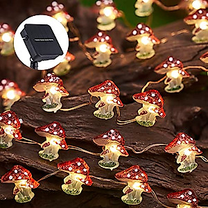 Garden Décor Solar Powered Outdoor String Lights Mushroom Lamp Solar Garden Fairy Lights Mushroom Night Lights Gifts Cottage core Décor 14ft 40LEDs Solar Pathway Fence Yard Window Mushroom Decor