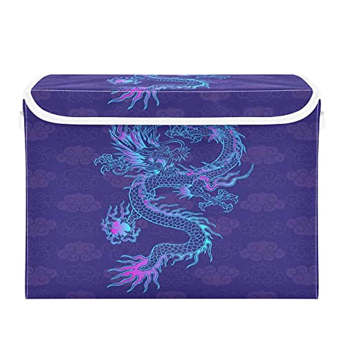 xigua Purple Chinese Dragon Storage Bins with Lids Foldable Large Cube Storage Boxes with Handles for Home Bedroom Closet Office (16.5x12.6x11.8 in)#40