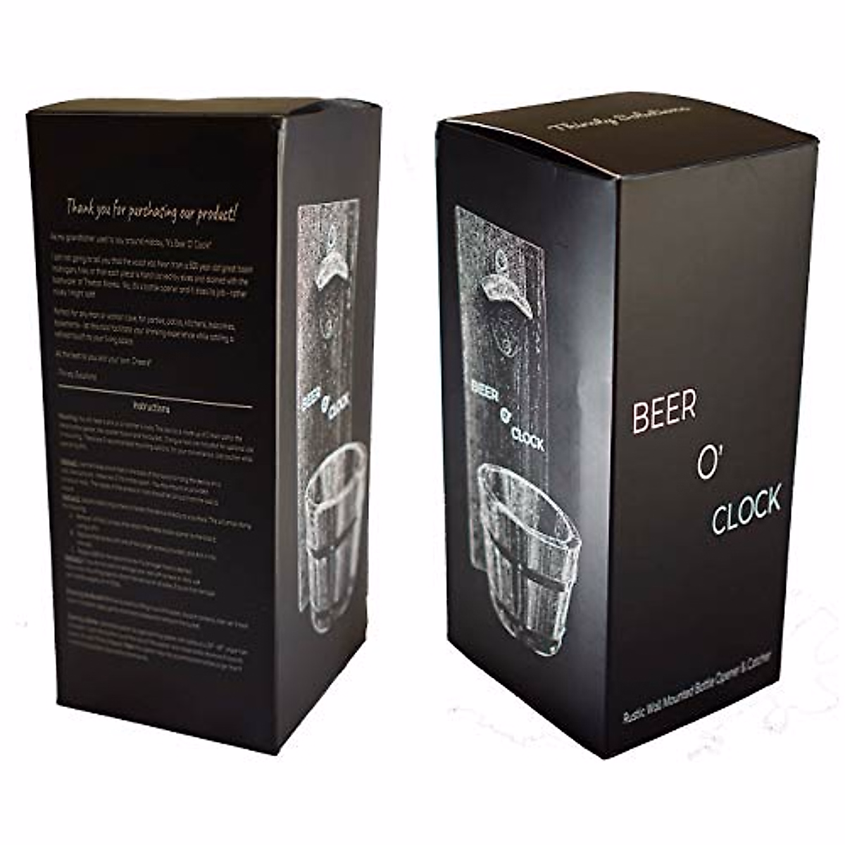 Thirsty Solutions - “Beer O’ Clock” Rustic Wall Mounted Bottle Opener and Catcher - Dark Stain Pine with Zinc Alloy Opener - Removable Wooden Bucket - Man (or Woman) Cave Ready