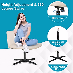 BestOffice Criss Cross Chair Comfy Armless Cross Legged Office Chair No Wheels Desk Chair Wide Adjustable Swivel Computer Task Vanity Chair for Reading, Computer Gaming, Home Office, Vanity (Beige)