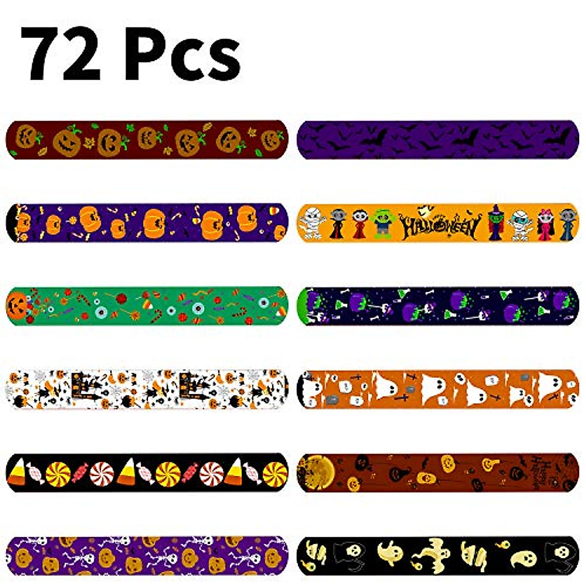 ELCOHO 72 Pieces Halloween Favors Slap Bracelets Toys Halloween Wristbands Slap Bracelets for Halloween Trick or Treat Gifts