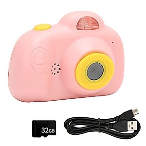 Kids Selfie Camera, 8MP 1080P 2.4in Screen 32G Micro Storage Card 1020mAh Large Battery Digital Toy Camera, Auto Power Off Drops Shockproof Autofocus for 3-12 Year Old Kid(Pink)