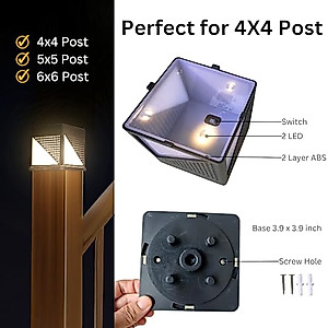 XYRIS 4x4 Solar Post Cap Lights, Solar Lights Pathway Solar Garden Lights Outdoor Waterproof, Fence Post Solar Lights, Solar Landscape Lights for Yard, Patio, Stair, Path, Driveway (Warm White)