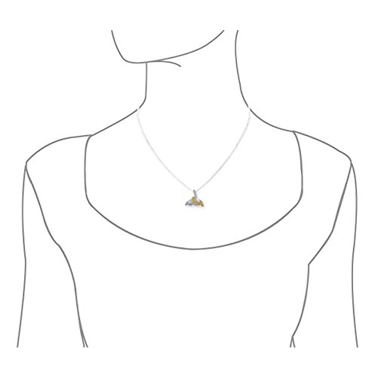 Sterling Silver with Yellow Gold Tone Accents Whale Tail Lei Pendant Necklace, 16+2" Extender