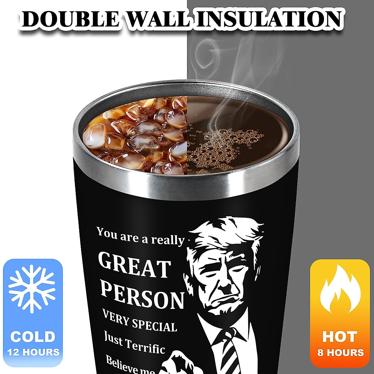 Travel Coffee Mug, Make Coffee Great Again 20ozTumbler for Men & Women, Thank You Appreciation Gifts, 20 Oz Stainless Steel Insulated Coffee Tumbler, Black