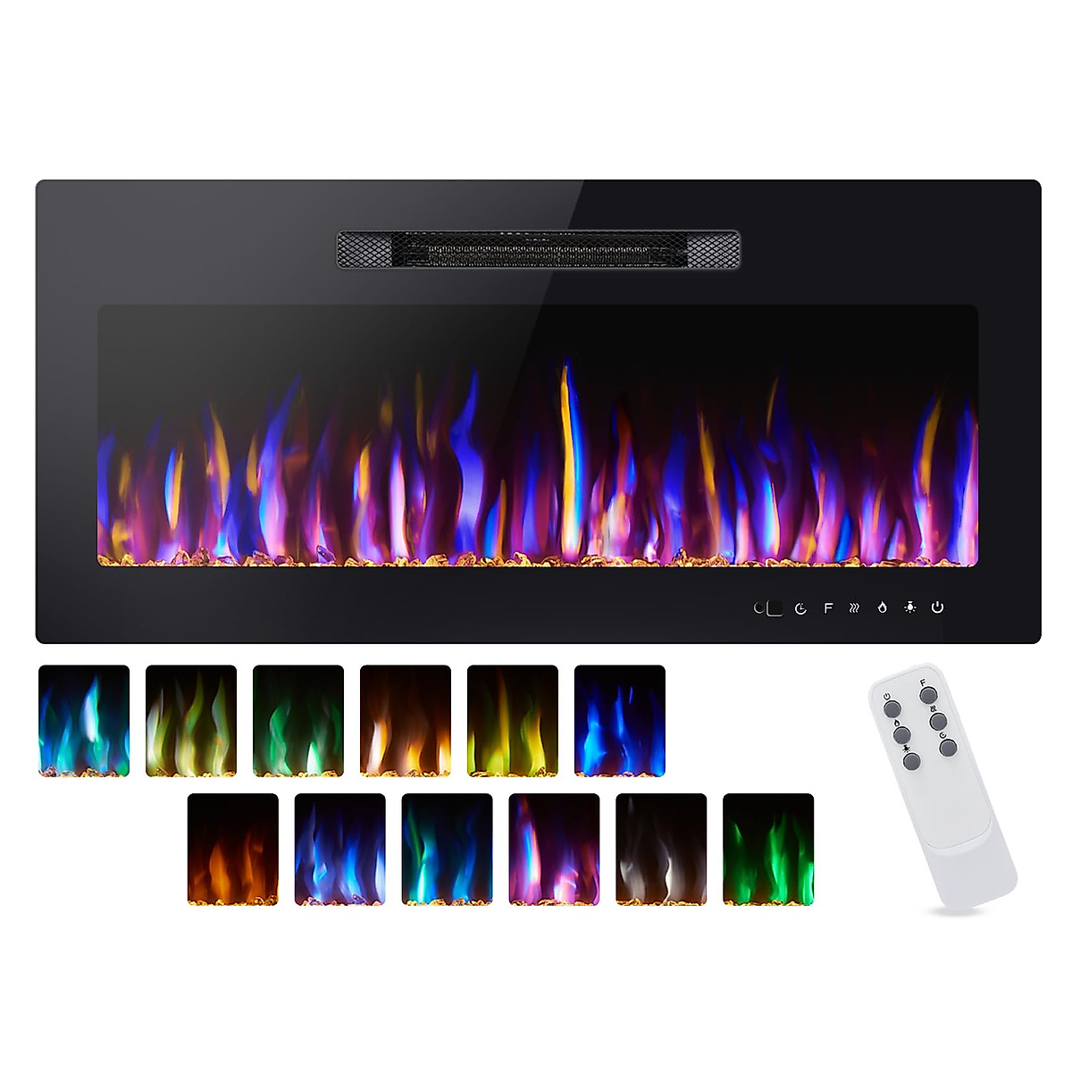 BETELNUT 40" Electric Fireplace Wall Mounted and Recessed w/144 Combination Colors & 5 Brightness,750/1500W Fireplace Heater w/Timer,Low Noise,Remote Control & Touch Screen,Log Set & Crystal Option