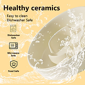 VEEKI Ceramic Slow Feeder Dog Bowls, Elevated Dog Food Bowls with Wood Stand, Dog Dishes to Slow Down Eating for Chokcing Bloating(Beige, 10.2in)