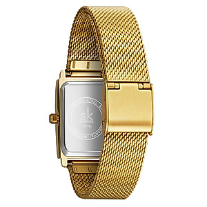 SHENGKE Minimalist Watch (Love Me Tender Love Me Home) Casual Fashion Wrist Watch Mesh Square Gold