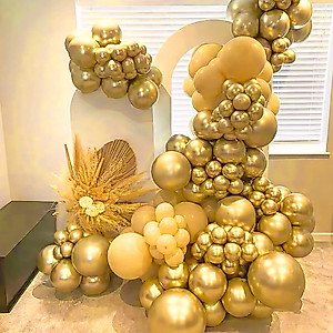 MISTARICH Metallic Gold Balloons 100 Pcs Latex Halloween Balloon Garland Arch Kit 5/10/12/18 Inch for Wedding Anniversary Graduation Birthday Baby Shower Party Decoration