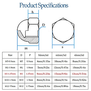 M8-1.25mm Acorn Hex Cap Nut,Dome Cap Head Nuts Nylon Hexagon Decorative Crown Cap Fasteners,Black Tone 30pcs
