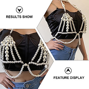 Happyyami Faux Pearl Body Chain Bikini Body Chain Crystal Bra Imitation Pearl Bikini Chain Under Outfit Bra Summer Bikini Women Body Chain Bra Body Lingerie Accessory Body Jewelry Accessory