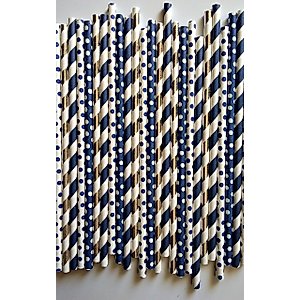 100 premium Navy with silver, party DIY, Mason Jars, Weeding, paper drink straws can be use for cake pop stick by ETL Products
