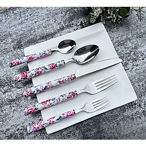 Elegant Peony Flower 20-Piece Flatware Set, Service for 4, Stainless Steel Cutlery Silverware Set for Home Wedding