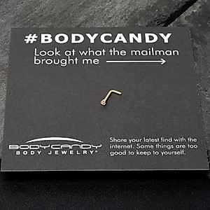 Body Candy Solid 14k Yellow Gold 2mm Clear Cubic Zirconia L Shaped Nose Stud Ring 18 Gauge 1/4"