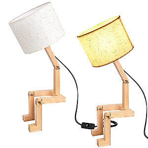 Kittmip Robot Cute Desk Lamp Novelty Wooden Creative Table Lamp with Wood Base Adjustable Shape Bedside Fun Funky Lamp Reading Wood Lamp DIY Fun Robot Lamp for Bedroom, Office, Study Desk, Kids Room