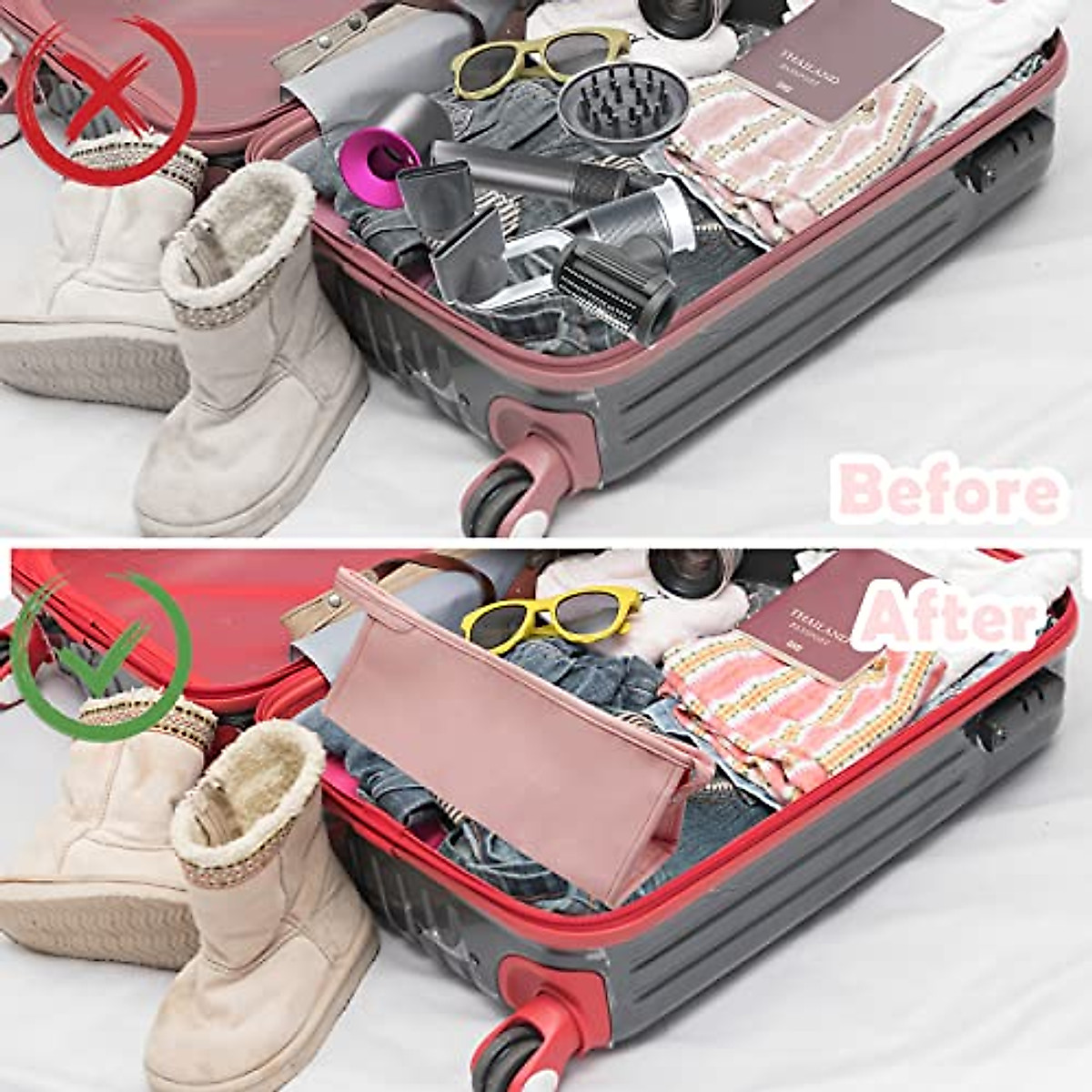 Hair Dryer Case for Dyson/Shark Flexstyle, Portable Hair Dryer Travel Case Leather Carrying Case, Hair Dryer Travel Bag Anti-Scratch Shockproof Protection Storage Bag for Dyson Accessories(Pink)