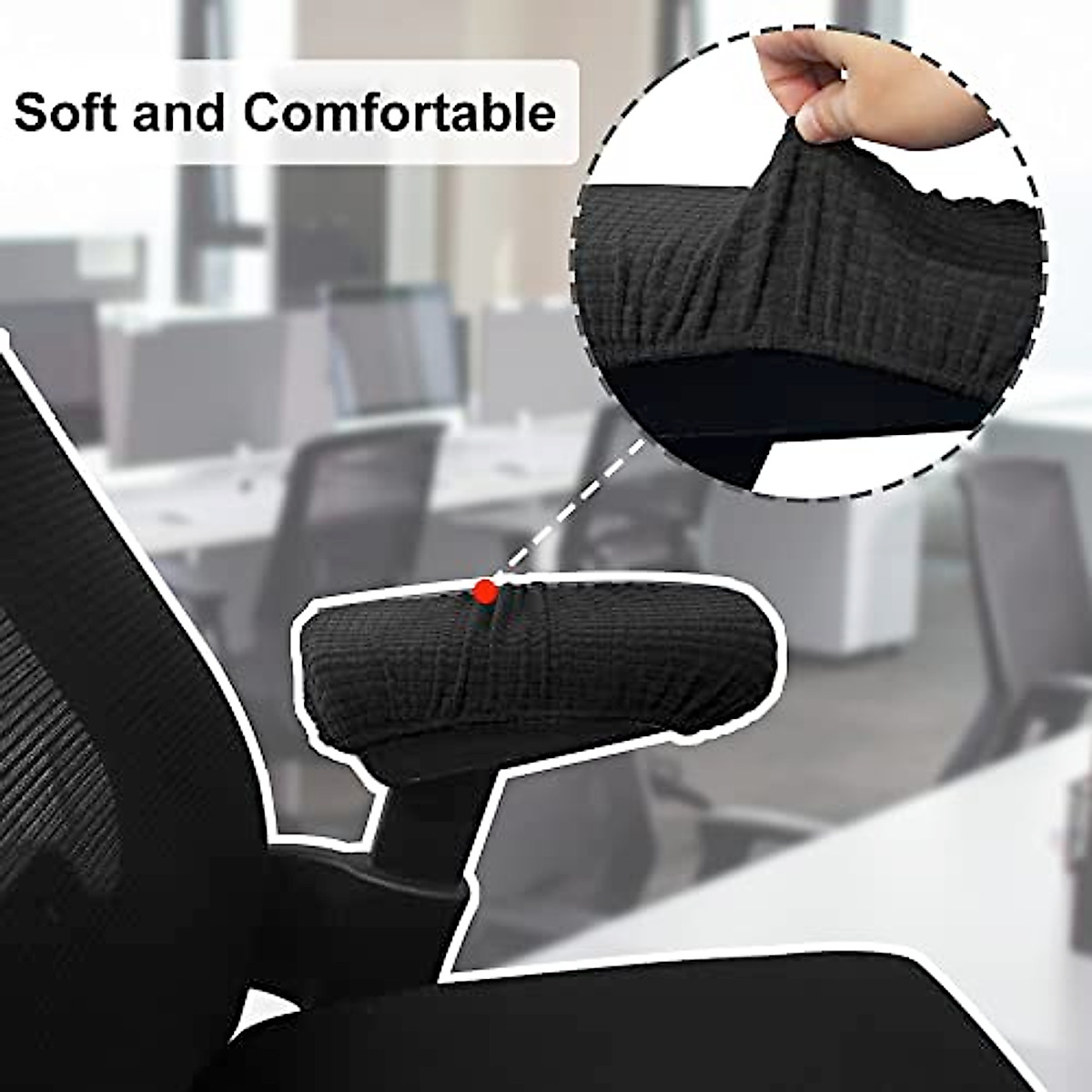 Betinyar 4 Pieces Removable Office Chair Armrest Slipcovers, Elastic Office Chair Arm Covers, Washable Office Chair Armrest Cover Pads, Stretch Armrest Cover (Black)