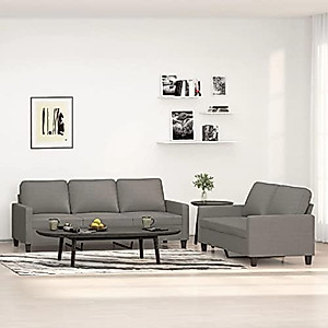 vidaXL Sofa Set 2 Piece with Cushions Living Room Seating Upholstered Leisure Sofa Couch Settee Armchair Furniture Dark Gray Fabric