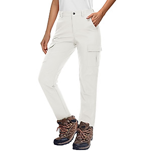 MAGCOMSEN Snow Pants Women Waterproof Insulated Outdoor Snow Softshell Pants Cold Outdoor Fleece Fleece Lined Pants White, 2XL