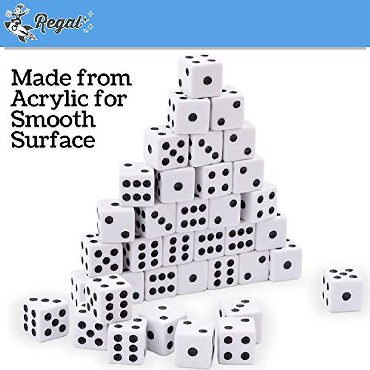 Regal Games - 6-Sided Urea Game Dice Set - Standard 16mm Size - 100 Count - White - Perfect for Group Events, Bulk Buying