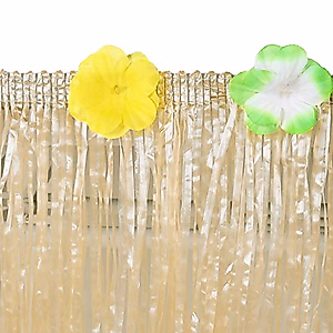 Hawaiian Luau Grass Table Skirt 9ft Luau Party Decorations Supplies for Tiki Bar Decorations, Moana Hawaiian Tropical Jungle Party Decorations Supplies