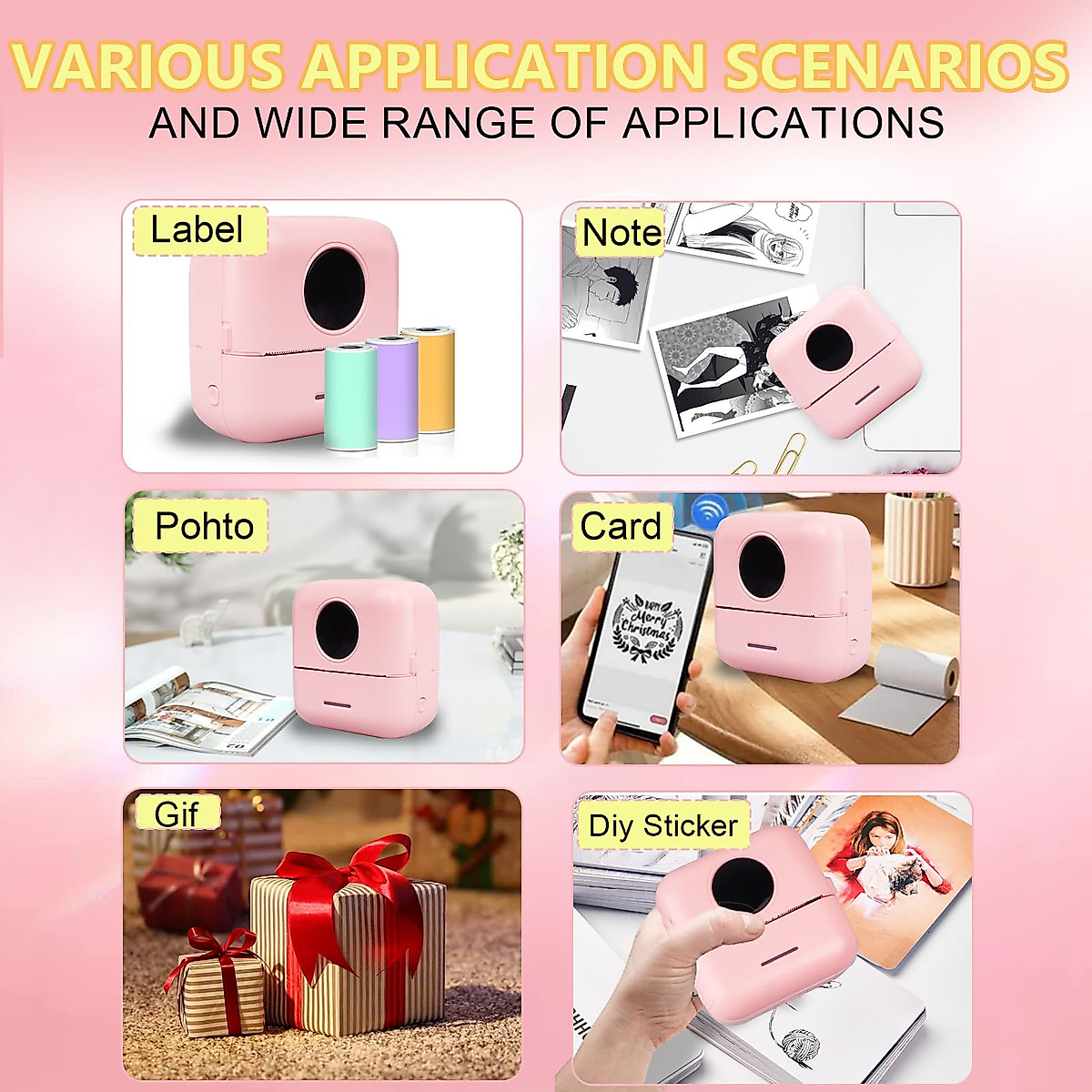 BRONA Notebuddy Mini Portable Printer, Bluetooth Smart Pocket Inkless Thermal Printer with 5 Roll Papers for Journal/DIY Scrapbook/Travel/Notes/Lists/Label/Memo, Receipt Printer for iOS&Android