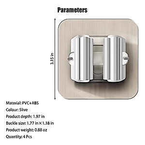 Self-Adhesive Mop Holder,Broom Wall Mounted Rack,Sweeper Gripper Hanger,Cleaning Tools Sticker Hook,Bathroom/Kitchen/Toilet/Garage/Garden Organization Gadget,No Drilling/Strong Bearing/Anti-Slip(4pcs)