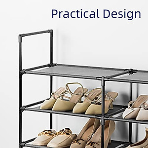 HODYANN 3 Tiers Shoe Rack, 12-15 Pairs Shoe Rack Organizer, Space Saving Non-Woven Fabric Metal Shoe Shelf, Stackable Shoe Rack for Closet, Black (Black3-D)
