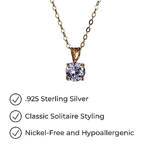 Amazon Essentials Yellow Gold Plated Sterling Silver Cubic Zirconia Round Cut Solitaire Pendant Necklace (8mm), 18" (previously Amazon Collection)
