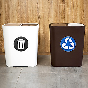 M METERXITY 2 Pack Recycle Sticker - Home Trash Can Labels, Strong Adhesion & Smooth Surface, Apply to Kitchen/Garden Trash Bin (5 Inch, White on Light Blue)