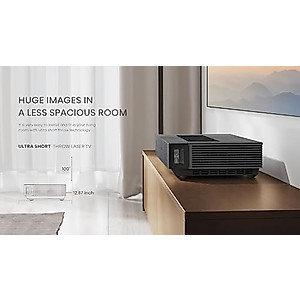 Hisense 100L5H Laser TV Ultra Short Throw Projector with 100" ALR High Gain Screen, 4K UHD, 2700 ANSI Lumens, Dolby Vision & Atmos, HDR10, Google TV, Netflix