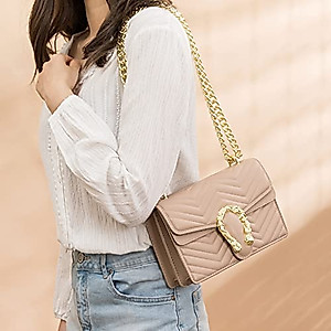 TAGDOT Fashion Metal Chain Shoulder Crossbody Bags for Women Handbag Purses Vegan Leather Clutches (Khaki)