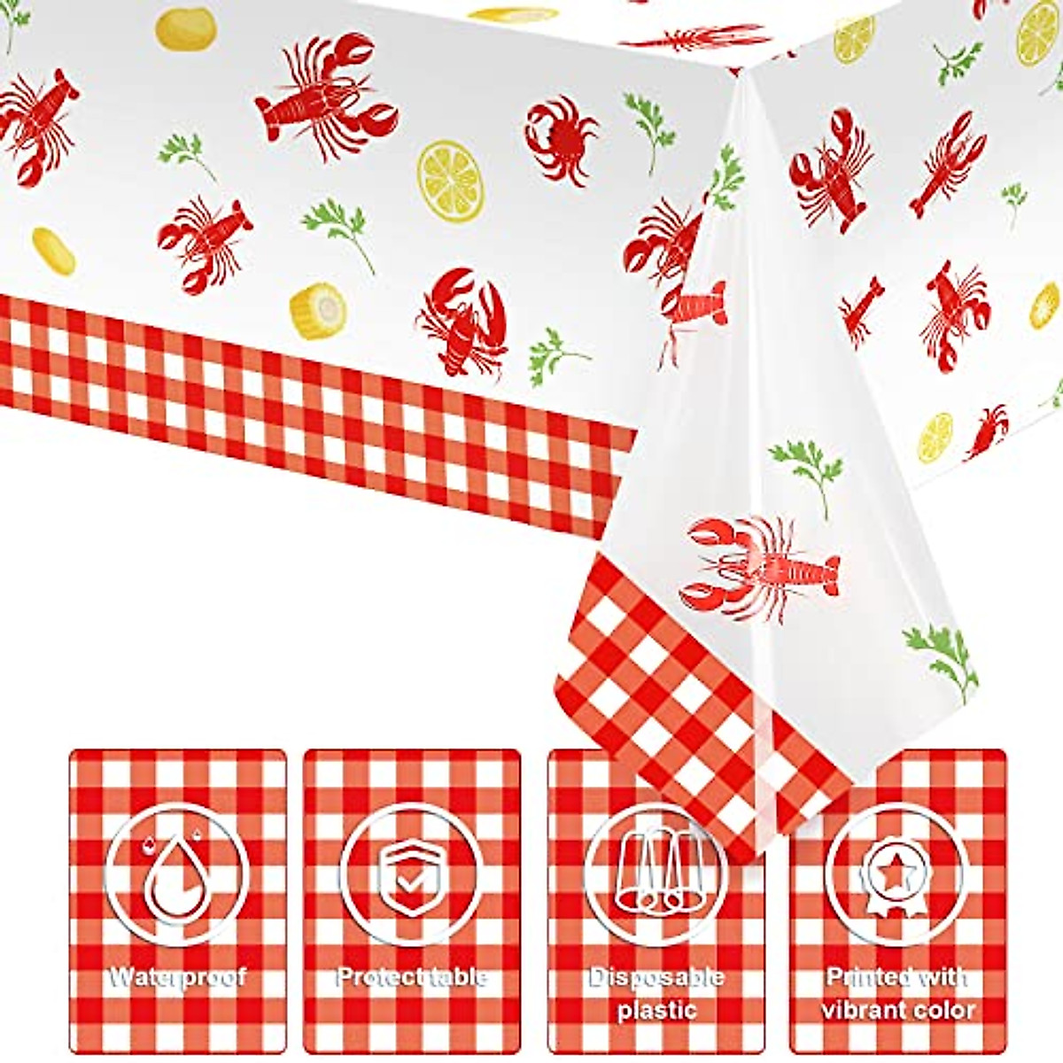 Crawfish Party Tablecloths Lobster Birthday Table Covers Red Lobster Crab Party Party Supplies for Seafood Festivals Birthday Party Decorations, 108 x 54 Inch