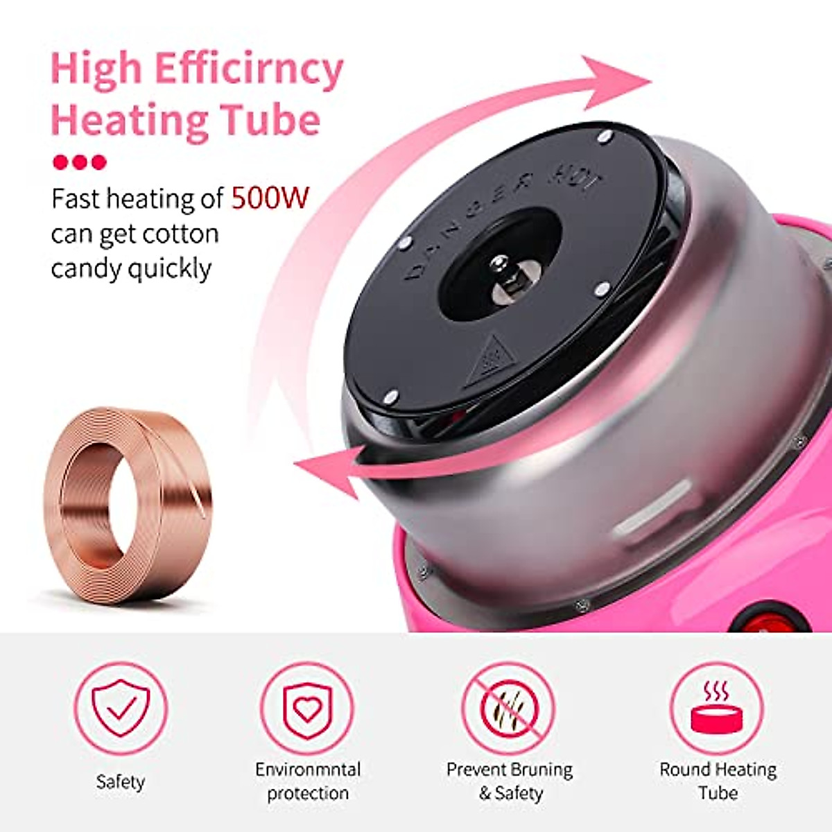 Cotton Candy Machine, 500W Portable Cotton Candy Makers for Kids Birthday Family Party Christmas Gift, Small Hard & Sugar-Free Candy Floss Making Machine with 20 Marshmallow Sticks and Sugar Scoop