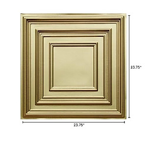 Decorative PVC Faux Tin Ceiling Tiles (Glue Up/Drop in), 24"x24",2'x2', Pack of 6, 24 sq.ft. - D222 (Brass)