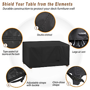 NettyPro Patio Coffee Table Cover Rectangular, Waterproof Outdoor Furniture Small Side Table Cover Rectangle, 48x26x18 inch, Black