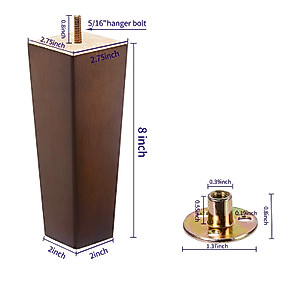Wood Furniture Legs 8 inch Sofa Legs Pack of 4,Couch Legs Square Brown,Mid Century Desk Legs,Sofa Replacement Parts, for Dresser Legs Sideboard Recliner Couch Circle Chair Couch Riser Coffee Table