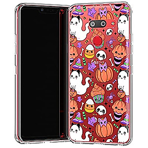 Loraw Slim TPU Phone Case Compatible with LG Velvet V60 V50 ThinQ 5G V40 V35 V30 Plus G7 G6 Cover Flexible Ghost Candy Spooky Soft Print Cute Clear Kawaii Shockproof Pumpkin Silicone Halloween