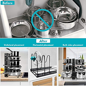 Kphico Pots and Pans Organizer,Pot Rack with 3 DIY Methods,Adjustable Pan Organizer Rack with 8 Tiers,Non-Slip Pan Pot Rack for Kitchen Cabinet Organizer and Storage,Send 1 PCS Cleaning Cloth