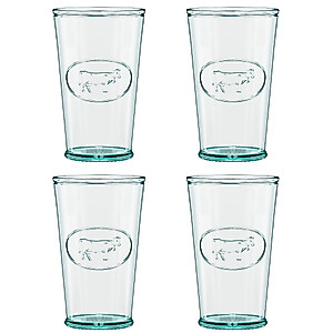 Amici Home Milk Glass | 11 Oz | Italian Made, Clear Recycled Glass with Green Tint | Cute Glass with Cow Motif for Milk, Water, Juice, Cocktails, Fresh Drinks (Set of 4)