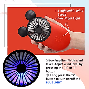 DecoLife Cute Personal Mini Fan, Handheld & Portable USB Rechargeable Fan with Beautiful LED Light, 3 Adjustable Speeds, Portable Holder, Perfect for Indoor Or Outdoor Activities, Cute Mouse (Blue)