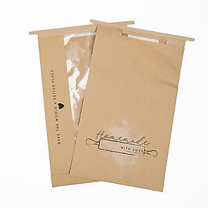 50 pk Paper Bread Bags for Homemade Bread Gift Giving | Kraft Paper Bread Loaf Bags with Window | Sourdough Bread Bags for Gifting | Tin Tie Tab | Cookies | Bakery | Treat Packaging | Home Kitchen