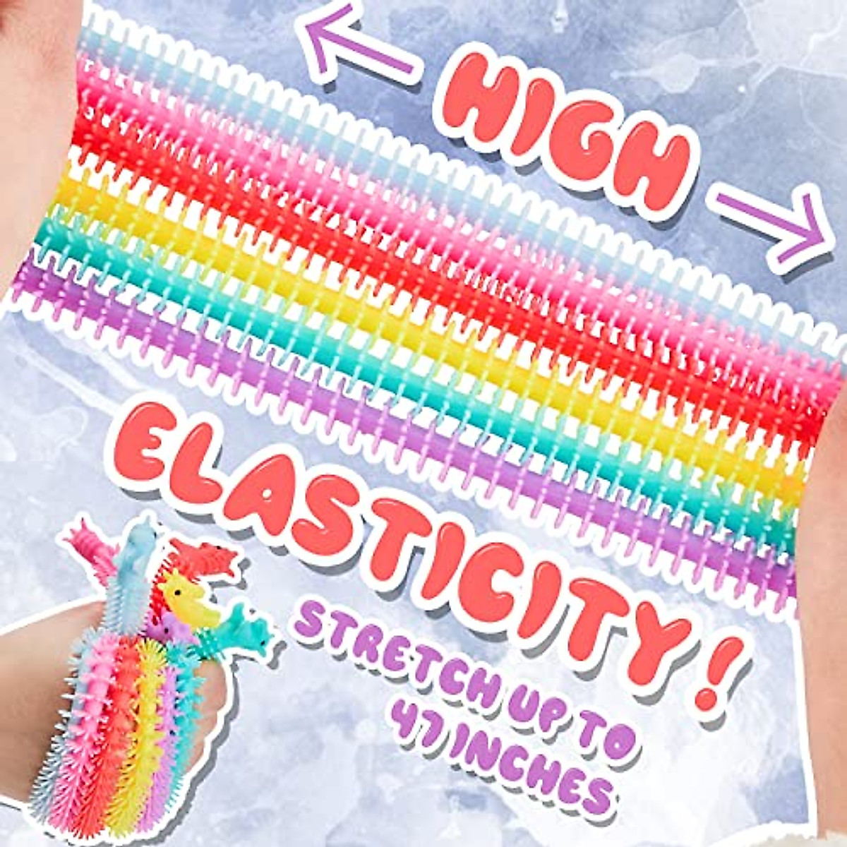 CLUEWR 24 Pack Stretchy String Fidget Toys, Unicorn Sensory Noodle Strings Textured Worm String Easter Egg Fillers for Kids Adults Stress Relief, Party Favors, Christmas Stocking Stuffers