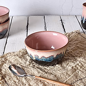 Bosmarlin Stoneware Cereal Bowls Set of 4, 26 Oz, Pink Soup Bowls for Oatmeal, Salad, Dishwasher and Microwave Safe, Reactive Glaze (26 Oz, Pink)