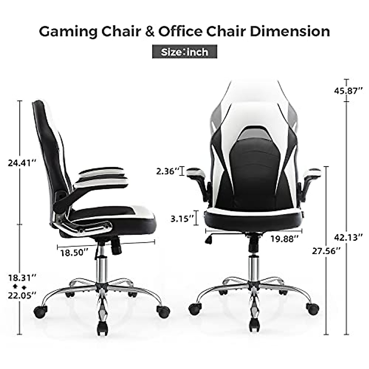 Gaming Chair, Racing Style Bonded Leather Gamer Chair, Ergonomic Office Chair Computer Desk Executive Chair with Adjustable Height and Flip-Up Arms, Gaming Chair for Adults Teens Kids Men Women